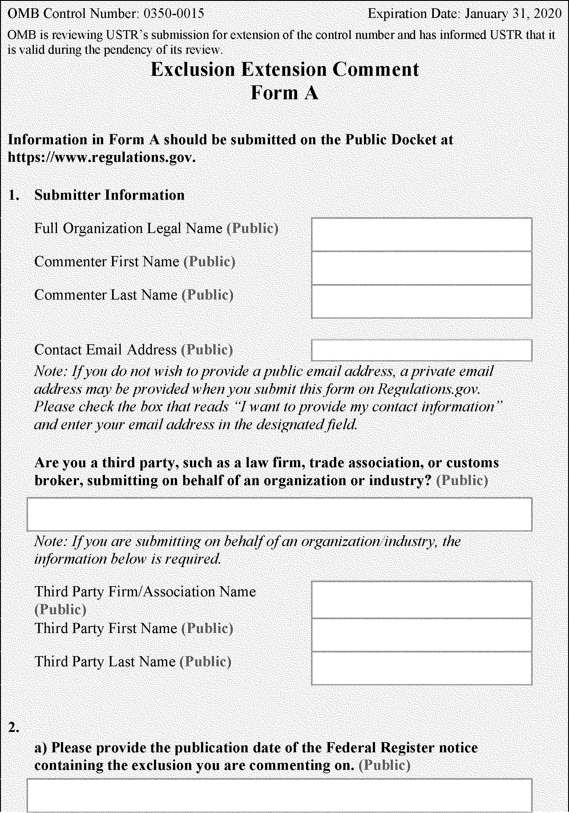Federal Register :: Request for Comments Concerning the Extension of ...