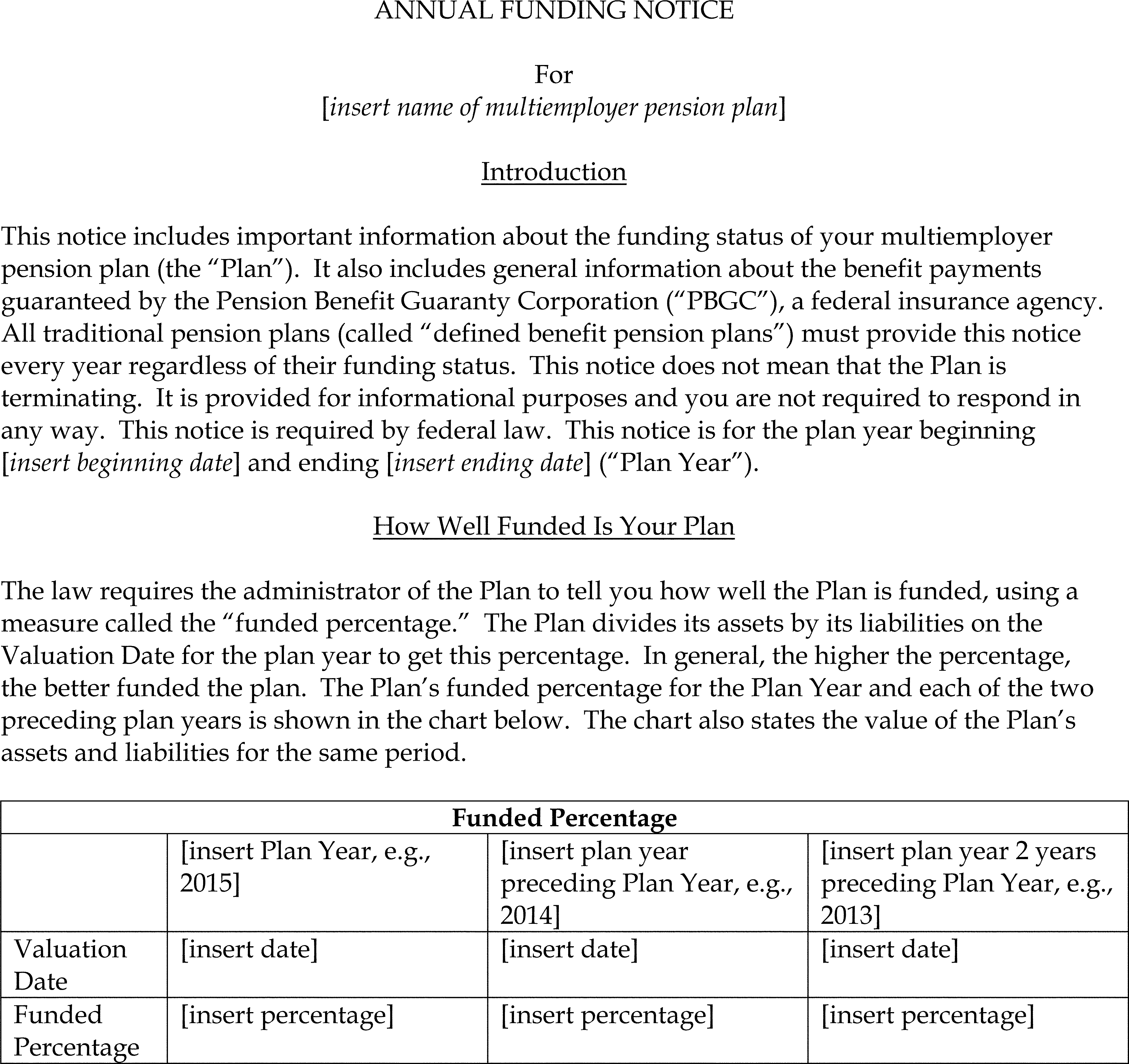 Federal Register :: Annual Funding Notice for Defined Benefit Plans